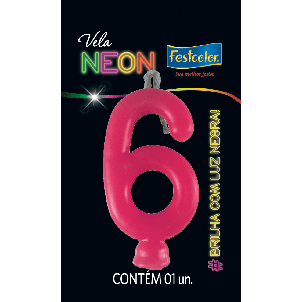 Vela Festcolor Neon Pink Número 6 nas Lojas Matsumoto