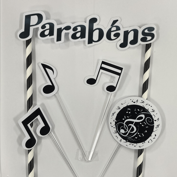 Topper De Bolo Com Haste - 0137 Nota Musical P/B nas Lojas Matsumoto