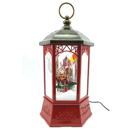 Lanterna Musical com Neve Caindo Vermelha e Ouro Velho 36x20x17cm nas ...